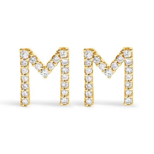 HAUS OF BRILLIANCE 10k Gold 1/10 Cttw Diamond Initial Stud Earring - Yellow Gold | M